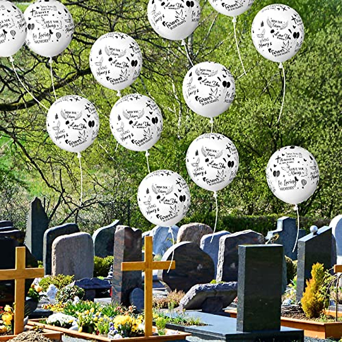 100 Pcs Memorial Balloons Funeral Remembrance Latex Balloons Celebration of Life Decorations White Heavenly Birthday Balloons to Release in Sky for Funeral Favors Condolence Bereavement Grave