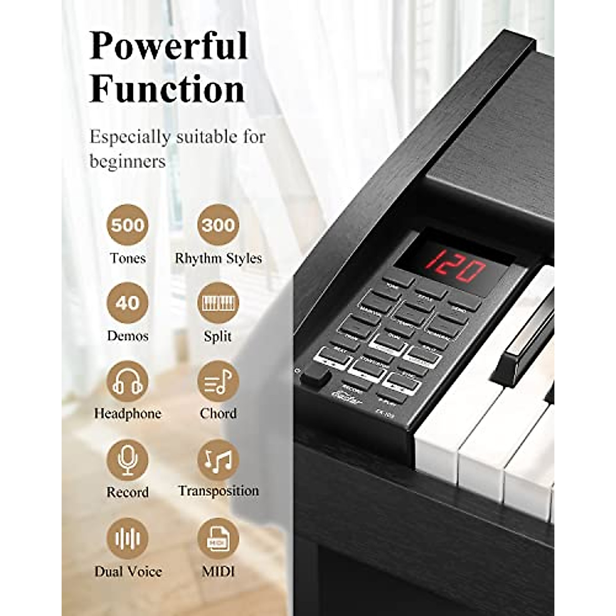 Keyboard Piano, Eastar 61 Key Keyboard for Beginners/Professional, Full Size Electric Piano, Classic Wooden Digital Keyboard with Sustain Pedal & Music Stand, Supports MP3/USB/Audio/Mic/Headphones