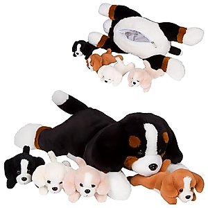 PixieCrush Dog Stuffed Animals with Babies Inside - 5-Piece Set of Mommy and Baby Puppies Plush for Imaginative Play - Soft Cuddly Companion for Kids - Stuffed Animals for Girls Ages 3 to 8 Years