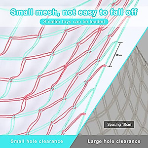 DVUBMO Stuffed Animal Net or Hammock with LED Light, Hanging Corner Net for Stuffed Animals Storage, Stuffed Animal Hammock Holder with Tassels for Nursery Play Room Kids Bedroom (Green+Pink)