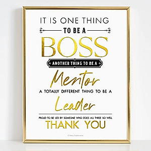 Gift For Boss Mentor Leader - 9" x 12" Metal Frame - For Both Men & Women - Christmas or Boss Day Present - Desk and Wall Art Boss Office Décor (Gold)