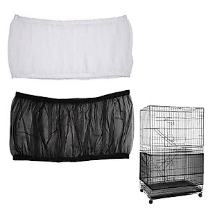 ISMARTEN Bird Cage Seed Catcher (2 Pack), Airy Gauze Bird Cage Cover Seeds Guard Dust-Proof Universal Birdcage Accessories Mesh Net Cover (Black + White, L)