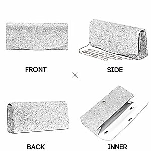 Yokawe Women's Clutch Purse Glitter Evening Bag Prom Party Bride Wedding Handbag (Silver)