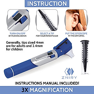 Zniry Fiber Optic Mini Otoscope - Ear Scope with Light, Ear Infection Detector (Blue Color) Reguler