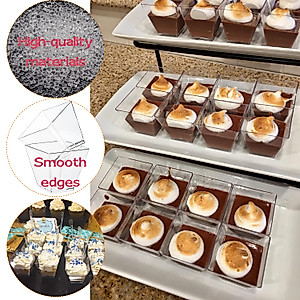 50 Pack 3.5 Oz Plastic Mini Square Dessert Cups with Spoons,Plastic Parfait Appetizer Cup,Disposable Plastic Cups for Puddings Mousse Desserts