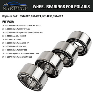 Nakuuly Front and Rear Wheel Bearings Pack of 4 Compatible with Polaris RZR XP 4 900 1000 Turbo Diesel Crew Scrambler Sportsman Replaces # 3514699 3514822 3514924 3514627