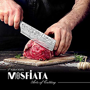 MOSFiATA 7” Nakiri Chef's Knife with Finger Guard and Blade Guard in Gift Box, German High Carbon Stainless Steel EN1.4116 Nakiri Vegetable Knife, Multipurpose Kitchen Knife with Micarta Handle