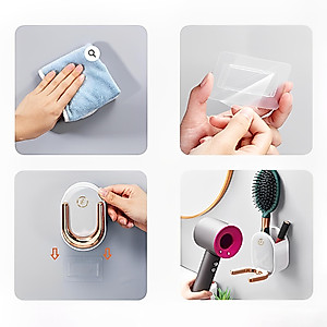 ZZ LIFE Hair Dryer Holder With Caddy and Plug Hook, Wall Mount Hair Dryer Rack Organizer Stand with Storage and Cable Management, for Bedroom, Bathroom, Salon (White)