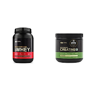 Optimum Nutrition ON Gold Standard 100% Whey Protein Primary Source Isolate - Double Rich Chocolate, 2 Lbs + ON Micronized Creatine Monohydrate Powder - Unflavored, 300 Grams