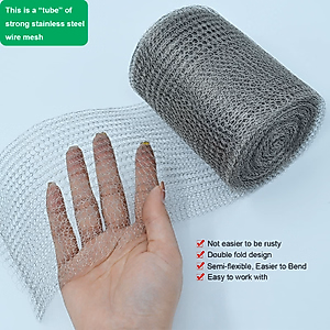 YAGJIA Wire Mesh for Mice Control, 5" x 33FT Stainless Steel Wool, Double Layer Rodent Mesh Barrier, Stainless Steel Mesh Hole Filler, Flexible Stretchy for Garden House and DIY