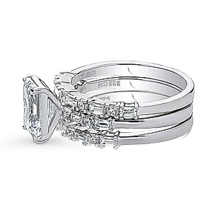 BERRICLE Sterling Silver Solitaire Wedding Engagement Rings 2.1 Carat Emerald Cut Cubic Zirconia CZ Art Deco Ring Set for Women, Rhodium Plated Size 5