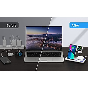 Wireless Charging Station, 3 in 1 Wireless Charger Stand, Fast Wireless Charging Dock for iPhone 14/13/12/11/Pro/X/Max/XS/XR/8/Plus, for Apple Watch7/6/5/4/3/2/SE, for Airpods 3/2/Pro(White)