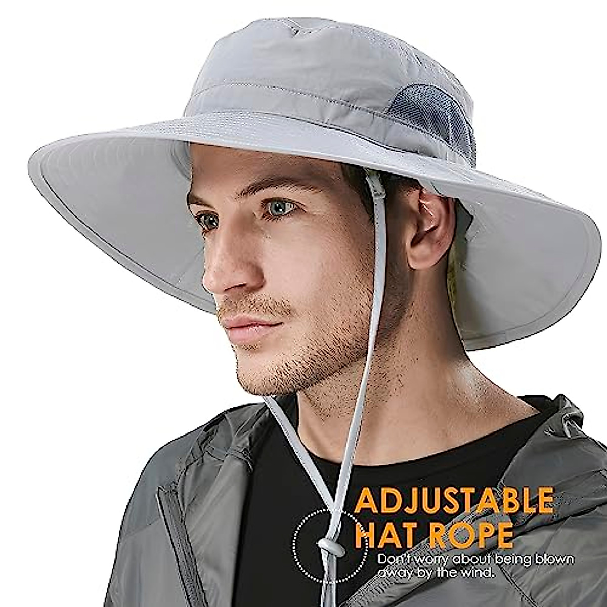 Outdoor Fishing Hat for Men&Women,Sun Hat with 50+ UPF with Hidden Neck Flap for Hiking Climbing Cap Light Grey