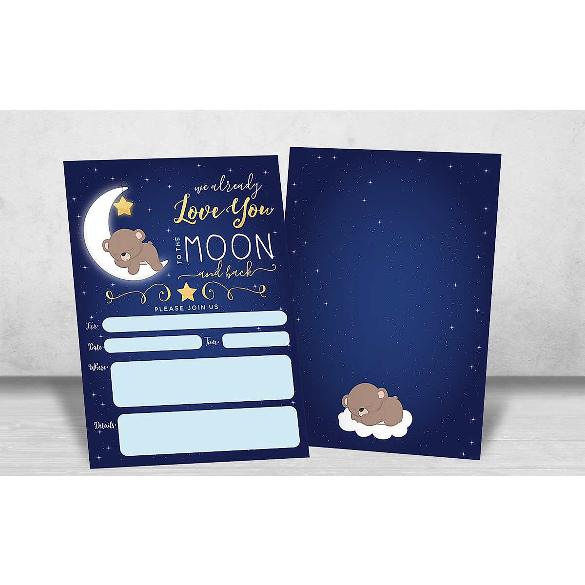 Your Main Event Prints Moon Bear Baby Shower Invites, 20 Count, 5x7, Blue, Premium Heavy-weight Card Stock