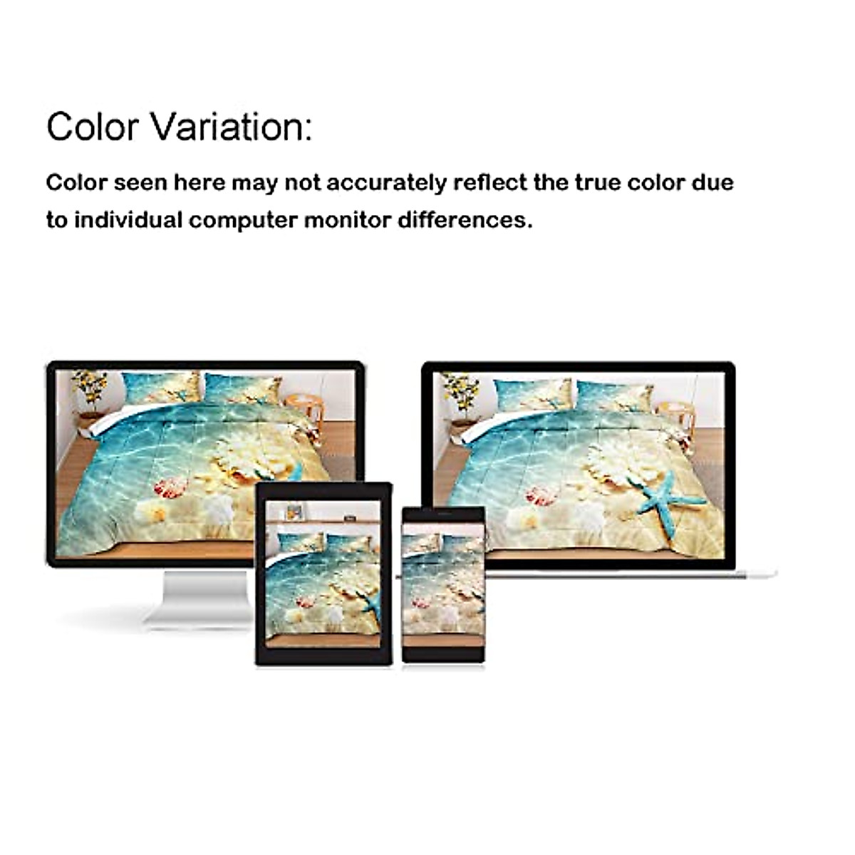 Bedbay Coastal Bedding Set Queen Size Comforter Set Sea Shell Starfish Ocean Decor Teal Comforter Set Queen 3 Piece Beach Theme Bedding Comforter (Coastal, Queen)