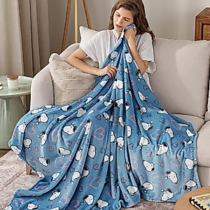 Berkshire Blanket Peanuts® VelvetLoft® Cute Character Snoopy Plush Throw Blanket,Peanuts Snoopys Heart Toss Blue,Throw 55 in x 70 in (Official Peanuts® Product)