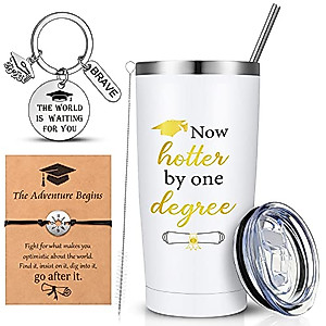 Karenhi 3 Pcs Graduation Gift Set Includes Class of 2023 Stainless Steel Tumbler with Lid, Straw Graduation Gift Keychain Graduation Bracelet Set Adjustable Compass Bracelet for School (Now Hotter)