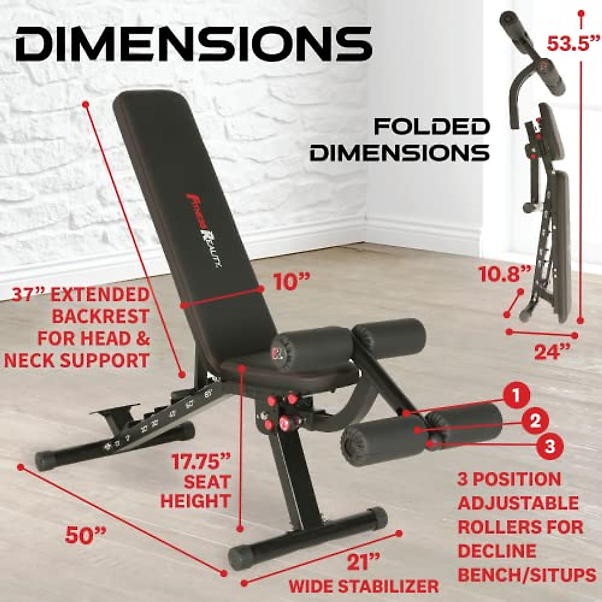 Fitness Reality 2000 Super Max XL - Adjustable Weight Bench - Bench Press and Workout Bench for Incline Decline Strength Training - No Gap Foldable Workout Benches for Home - 850 Pound Capacity