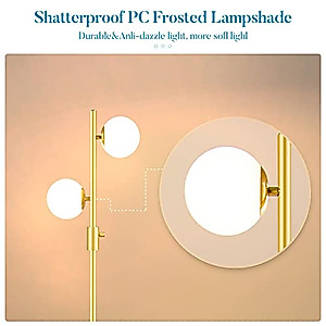 Dimmable Gold Globe Floor Lamp,Mid Century Modern Globe Lamp with 0%-100% Brightness 2pcs G9 LED Bulbs (Included) Plastic Shatterproof Lampshade,Tree Tall Lamps for Living Room/Bedroom/Sofa Corne