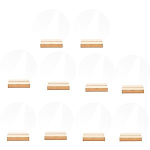 10 Piece Natural Place Card Holder With Round Acrylic Plate Card Holder Wood For Wedding Table Number Place Card Holder Photo Stand