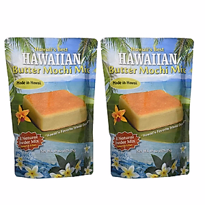 Hawaii's Best Butter Mochi Two Pack (15 oz each) - Easy to Make Traditional Hawaiian Style Butter Mochi Cake Mix - Gluten Free Dessert Mix - Two Pack Mochi Mix