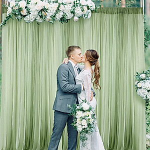 BBTO 2 Panels Sage Green Curtains for Parties Wedding Green Backdrop Curtains Polyester Wrinkle Free Window Curtains for Ceremony Birthday Bridal Shower Graduation Decorations 5ft x 10ft