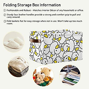 KLL Storage Bins Large Foldable Rubber White Ducky Storage Basket with Leather Handles for Home Office Closet or Shelves