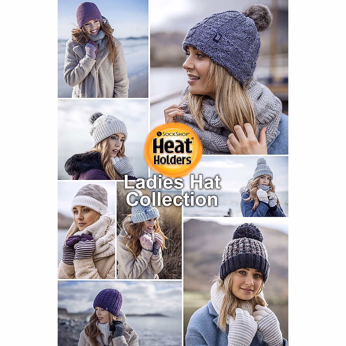 Heat Holders - Womens Thick Knit Thermal Winter Warm Beanie Hat with Pom Pom (One Size, Light Grey)