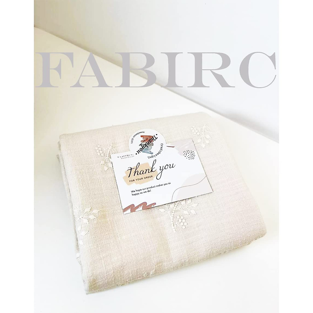 CraftDesignL Floral Cotton Embroidered Fabric,Japanese Fabric,Embroidered Fabric,Quilting Fabric,Designer Fabric,Fabric by Yard,Linen Cotton Fabric (Beige)