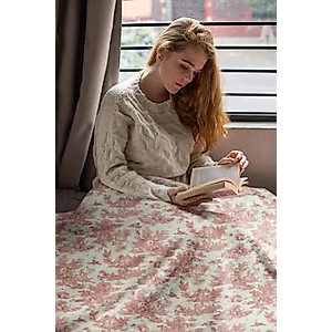 Red Toile Throw Blanket,Fleece Blanket with The 1800's Toile Print, Mid-Century décor (L 150X130 CM / 60X50)