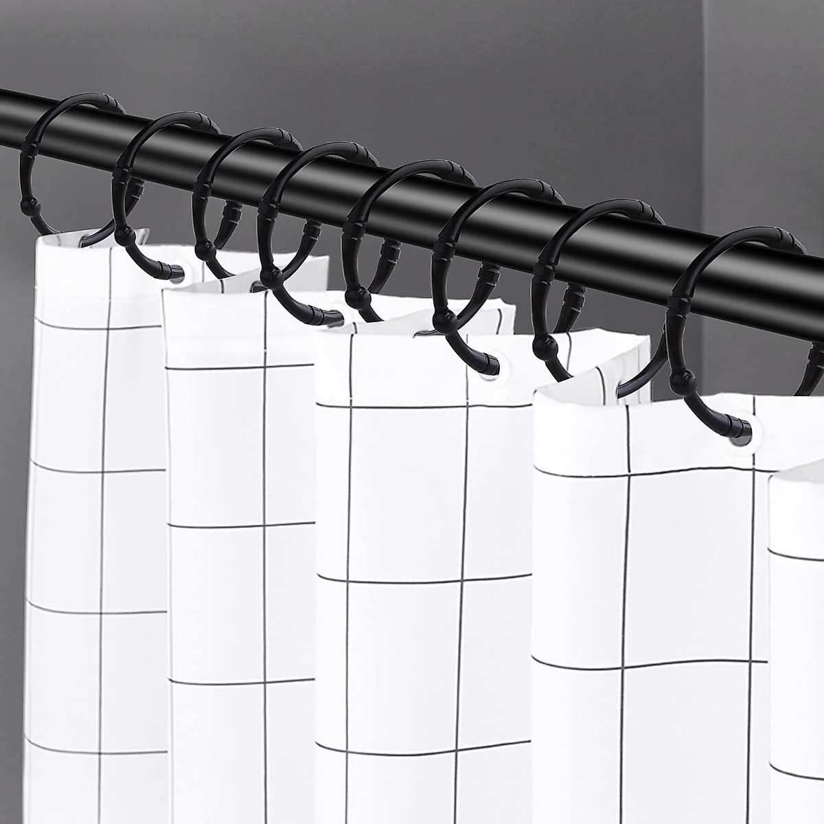 TCMAO Shower Curtain Hooks, Rustproof Decorative Shower Curtain Rings Metal Round Shower Hooks for Bathroom Shower Rod, 12 Pack (Black)