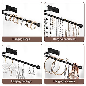 Josmimic Wall Hanging Jewelry Organizer: 13.7'' Necklace Holder for Earring, Bracelet, Rings, Hairband, Glasses, Black 2-Pack, Screws Included
