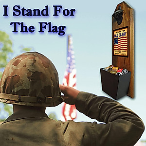 "Betsy Ross Flag - I Stand for Old Glory" Bottle Opener and Cap Catcher - Wall Mounted - Handcrafted by a Vet - Made of 3/4 thick Solid Pine, Cast Iron Opener - Great Gift for Patriots