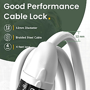 Titanker Bike Lock, Lock for Bike Locks with Combinations Resettable Bike Lock Cable 4 Feet with Mounting Bracket, 1/2 Inch Diameter