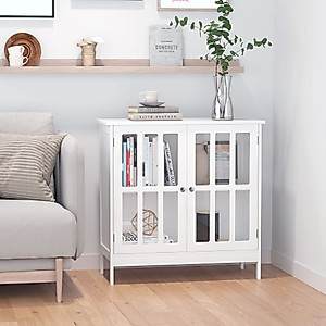 kleankin Sideboard Buffet, Storage Cabinet with 2 Doors, Credenza for Multifunction in Kitchen, Console, Living Room, White