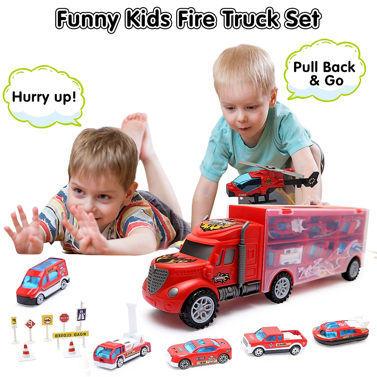 Toddler Toys for 3-4 Year Old Boys,Large Transport Cars Carrier Set Truck Toys with 12 Die-cast Vehicles Truck Toys Cars,Ideal Christmas Easter Valentines Day Gifts Toys for Kids Age 3-7 (Red)