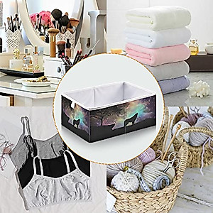 Blueangle Galaxy Wolf Cube Storage Bin, 11 x 11 x 11 in, Large Collapsible Organizer Storage Basket for Home Décor（74）