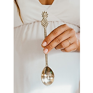 SiennaFox Large Brass Tropical Spoons Smoothies Bowl Gold Dessert Designer Mixing Cocktail Drink Stirrer Iced Coffee Bohemian Decor Bali Golden Decorative tableware Aesthetic Kitchen (Pineapple Spoon)