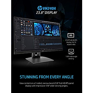 HP VH240a 23.8-Inch Full HD 1080p IPS LED Monitor with Built-In Speakers and VESA Mounting, Rotating Portrait & Landscape, Tilt, and HDMI & VGA Ports (1KL30AA) - Black