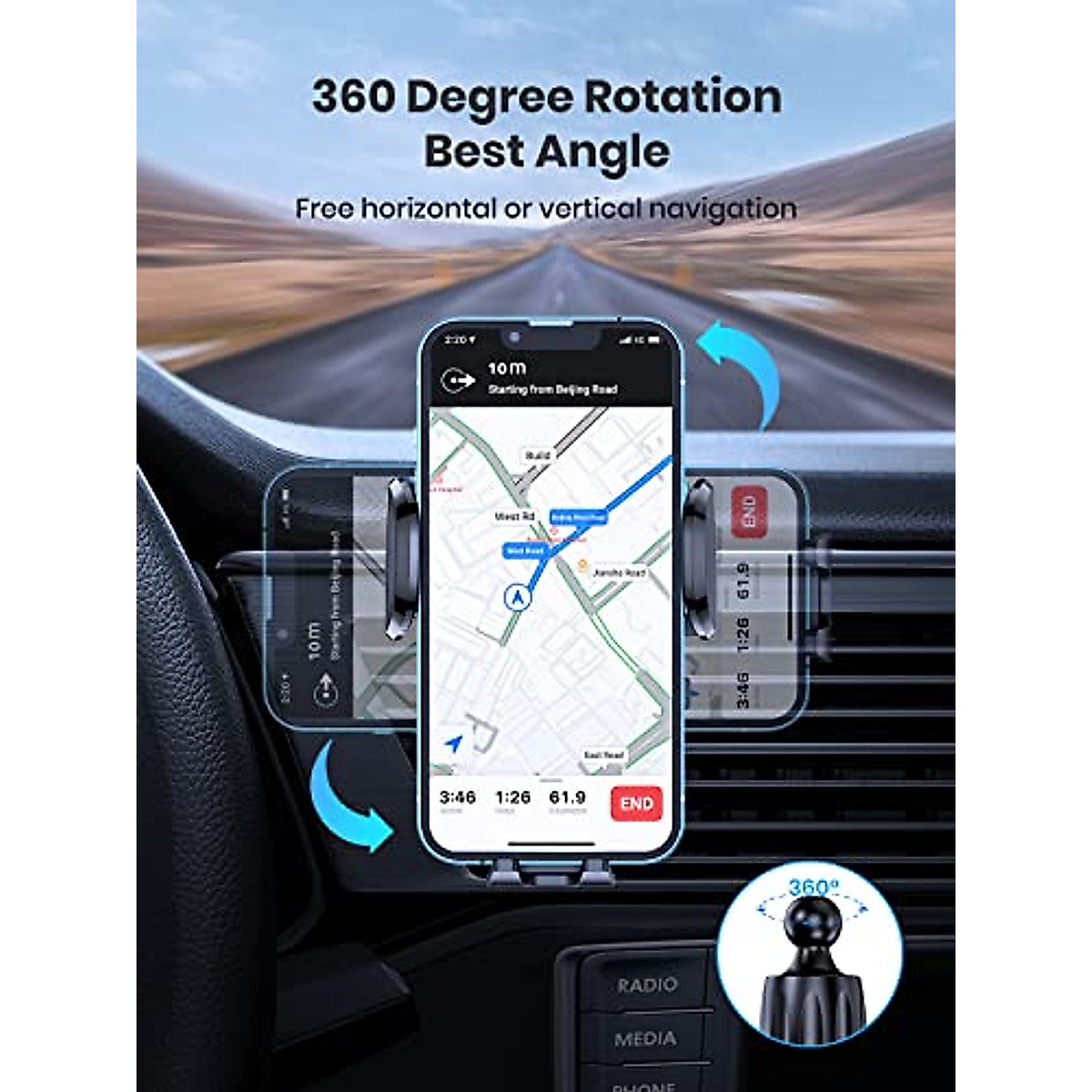 TOPK Car Phone Holder Mount, [2022 Upgraded Clip] Cell Phone Phone Mount for Car Vent 360° Rotation Universal Mobile Car Phone Holder for Smartphone