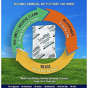 SMELLRID Reusable Activated Charcoal Smell Absorbent [20 Pack] - Small 25g (2.6" x 3.7") Pack Treats 12 Sq. Ft.- Premium Natural Odor Remover Packs for Small Spaces & Items