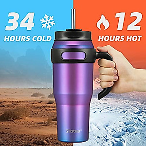 Zibtes 40oz Insulated Tumbler With Lid and Straws, Stainless Steel Double Vacuum Coffee Tumbler With Handle, Keeps Drinks Cold up to 34 Hours or Hot for 12 Hours(Twilight 1 pack)