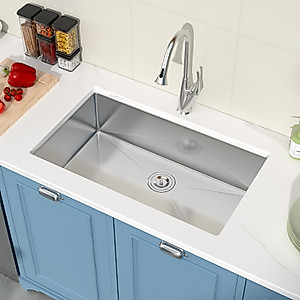 32x19 Undermount Kitchen Sink - GhomeG 32 Inch Deep Single Bowl kitchen sink 16 Gauge Stainless Steel Under Counter Kitchen Sink Basin With R10 Round Corners