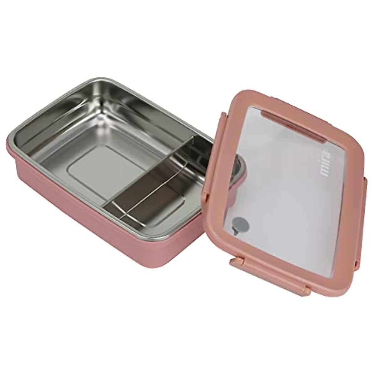 Mira 18/8 Stainless Steel Bento Lunch Box with Divider for Sandwich and Sides - Food Container for Adults - Fits in Lunch Box & Backpack, Sherbet