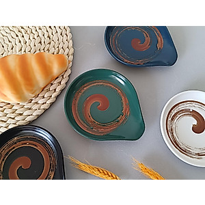 Homyne Ceramic Spoon Rest for Stove Top, Hand Painted Brown Swirl Spoon Rest for Kitchen Counter, Retro Cooking Spoon Holder for Kitchen Counter, Utensil Rest for Spatula Ladle or Tong (Grass Green)