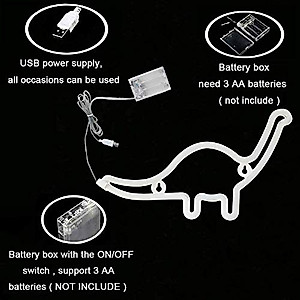 QiaoFei Cute Dinosaur Night Light for Kids Gift's LED Dinosaur Neon Signs Dino Lamp for Wall Decor Bedroom Decorations Home Party Holiday Decor Battery or USB Operated Table Night Light Signs