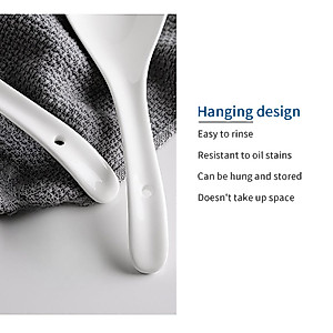 Soup Spoons, Asian Soup Spoons, Chinese Soup Spoons, Ceramic Spoons White Japanese Spoon Large for Dumpling Wonton Ramen Pho Miso, Deep Oval Hook Design, Set of 6