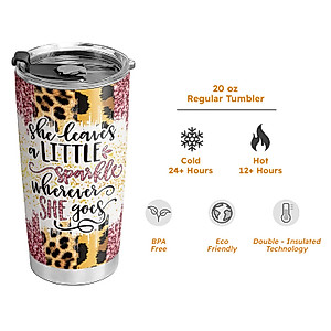 20oz Leopard Pattern Mom Tumbler, She Leaves a little Sparkle wherever She Goes, Mother, Grandma Gifts, Coffee Thermos, Stainless Steel Double Wall Vacuum Insulated Coffee Mug, Travel Cup with Lid