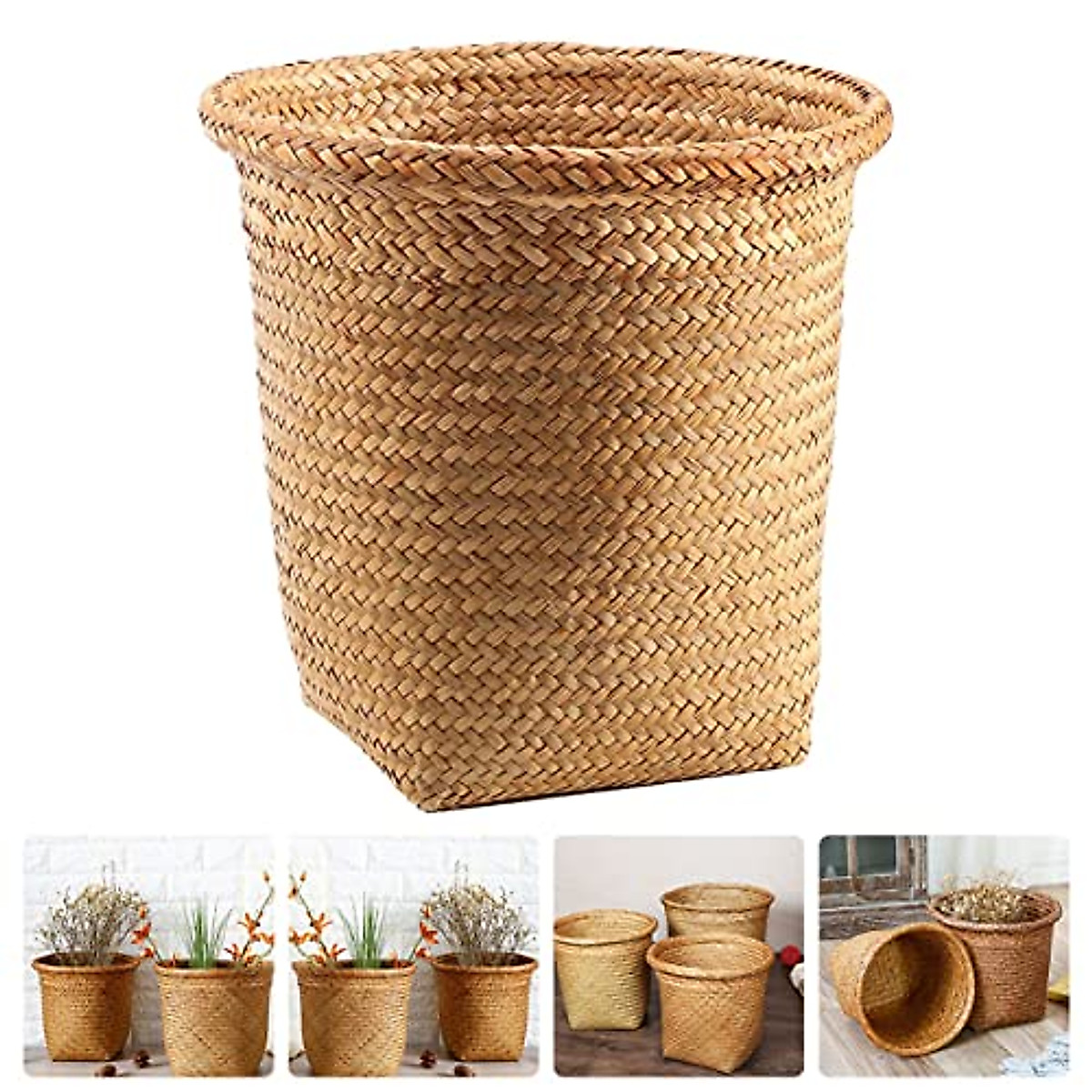 COLLBATH Garbage Cm/inch Wastebasket Trash Flower Kitchen Home Baskets Rattan Garden Container Natural Height Bowl for Holder Waste Bathrooms Organizer Snack Office Laundry Fruit Pots