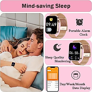 Smart Watch Women Bluetooth Call 1.96"Fitness Tracker Heart Rate Blood Pressure Oxygen Monitoring 100+Sport Modes Activity Trackers IP68 Waterproof Smartwatches Lady Lovers for iPhone Android Pink